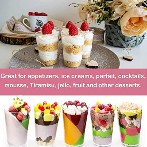 Zezzxu 50 Pack Mini Dessert Cups with Spoons, 3oz Clear Plastic Shooter Cups Parfait Appetizer Cups Shot Glasses Small Serving Bowls for Tasting Sample Appetizers