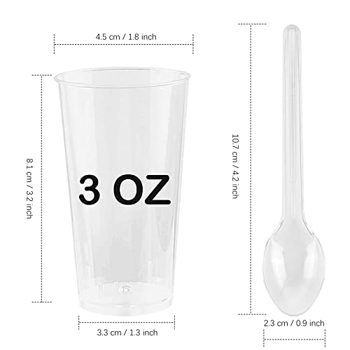 Zezzxu 50 Pack Mini Dessert Cups with Spoons, 3oz Clear Plastic Shooter Cups Parfait Appetizer Cups Shot Glasses Small Serving Bowls for Tasting Sample Appetizers