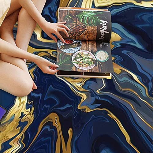 Area Runner Rug Non-Slip Throw Rugs Luxury Wallpaper Blue Marble and Gold Abstract Background Texture Carpet Playmat Yoga Indoor Floor Carpet Patio Door Mat for Living Room Home Decor