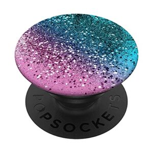 cute glam aqua blue pink-glitter design popsockets swappable popgrip