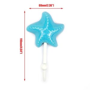 Quluxe Beach Decor 3D Seashell Conch Starfish Wall Hooks Towel Rack for Bathroom, Bedroom or Kitchen Coastal Theme Beach House Decor- Blue (Pack of 3)