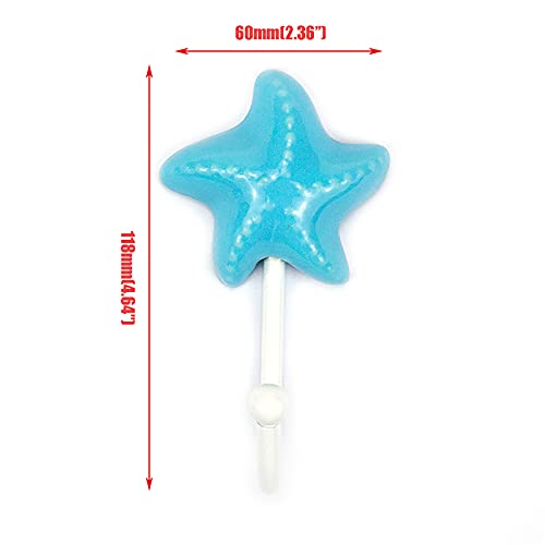 Quluxe Beach Decor 3D Seashell Conch Starfish Wall Hooks Towel Rack for Bathroom, Bedroom or Kitchen Coastal Theme Beach House Decor- Blue (Pack of 3)