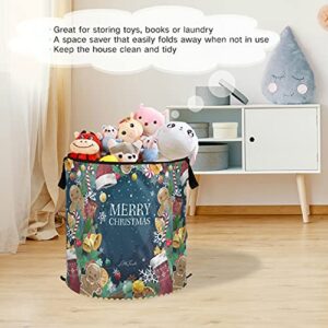 Merry Christmas Pop-Up Laundry Hamper with Lid Zipper Storage Laundry Basket Foldable with Handles for College Students Traveling Camp Laundry