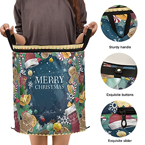 Merry Christmas Pop-Up Laundry Hamper with Lid Zipper Storage Laundry Basket Foldable with Handles for College Students Traveling Camp Laundry