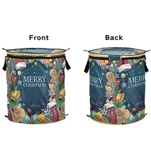 Merry Christmas Pop-Up Laundry Hamper with Lid Zipper Storage Laundry Basket Foldable with Handles for College Students Traveling Camp Laundry