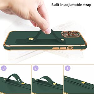 TEAUGHT Case for iPhone 12 Pro Max, Soft TPU Dark Green Plating with Adjustable Wristband Kickstand Slim Thin Cover Anti-Scratch Shockproof Protective Case for Women Girls Men