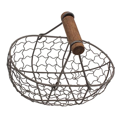 DOITOOL Rusty Chicken Wire Egg Basket with Handle Wire Gathering Basket Egg Storage Skelter Basket Farmhouse Vintage Style Storage Basket