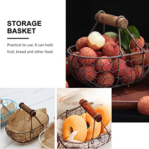 DOITOOL Rusty Chicken Wire Egg Basket with Handle Wire Gathering Basket Egg Storage Skelter Basket Farmhouse Vintage Style Storage Basket