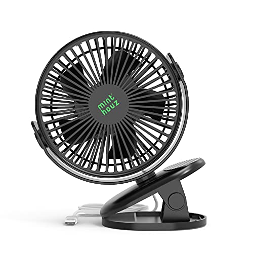 Minthouz Clip on Fan, 4000mAh Portable Fan Rechargeable Battery Operated Fan, Upgraded Quieter & Stronger Wind Personal Fan, 4 Speeds Desk Fan with Clamp,Mini Fan for Baby Stroller Bedroom Home Office