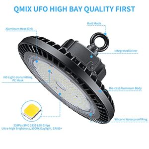 Qmix LED High Bay Light 150W 22,500LM UFO High Bay Light DLC/ETL Listed, 5000K Daylight, 600W MH Replacement, Commercial Bay Lighting Non-Dimmer