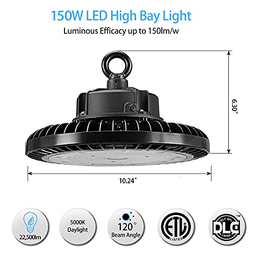 Qmix LED High Bay Light 150W 22,500LM UFO High Bay Light DLC/ETL Listed, 5000K Daylight, 600W MH Replacement, Commercial Bay Lighting Non-Dimmer