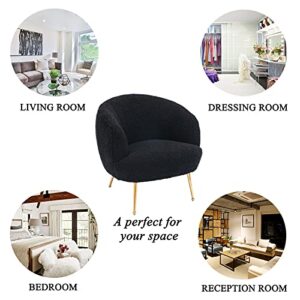 DUOMAY Modern Sherpa Accent Chair Armchair Upholstered Barrel Chair with Golden Legs Comfy Lounge Chair Single Sofa Club Chair for Living Room Bedroom Office, Black