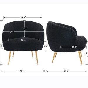 DUOMAY Modern Sherpa Accent Chair Armchair Upholstered Barrel Chair with Golden Legs Comfy Lounge Chair Single Sofa Club Chair for Living Room Bedroom Office, Black