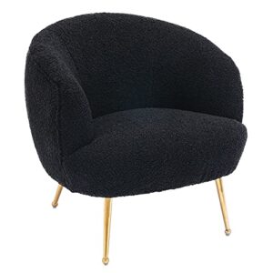 DUOMAY Modern Sherpa Accent Chair Armchair Upholstered Barrel Chair with Golden Legs Comfy Lounge Chair Single Sofa Club Chair for Living Room Bedroom Office, Black