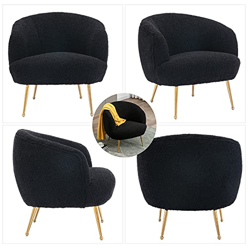 DUOMAY Modern Sherpa Accent Chair Armchair Upholstered Barrel Chair with Golden Legs Comfy Lounge Chair Single Sofa Club Chair for Living Room Bedroom Office, Black