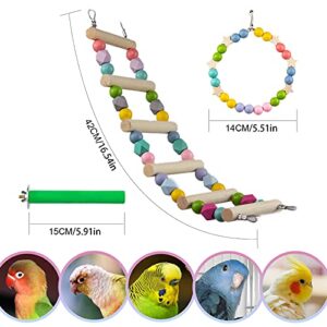 PANQIAGU 6 Pcs Bird Parrot Toys, Hanging Bell Pet Bird Cage Hammock Swing Toy Wooden Perch Chewing Toy for Small Parrots, Conures, Love Birds, Small Parakeets Cockatiels, Macaws, Finches