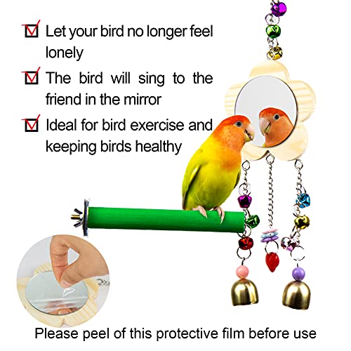 PANQIAGU 6 Pcs Bird Parrot Toys, Hanging Bell Pet Bird Cage Hammock Swing Toy Wooden Perch Chewing Toy for Small Parrots, Conures, Love Birds, Small Parakeets Cockatiels, Macaws, Finches