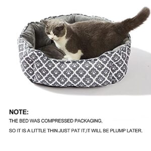 LUCKITTY 25 Inch Large Cat Bed,Soft Velvet & Waterproof Oxford Two-Sided Cushion, Easy Washable,Oval Geometric Pet Beds for Indoor Big Cats or Small Dogs, Grey Footprints Pattern