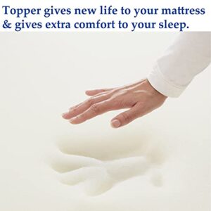 Treaton 1-inch Soft Foam Toppers with Orthopedic Benefits | Provides Proper Back Support and Relieves Pain, Extends Mattress Topper Life, Improves Better Posture, Queen, White