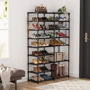 Tribesigns Shoe Rack Organizer, 32-40 Pairs Shoe Storage Shelf, 9 Tiers Shoe Stand, Shoe Rack for Closet, Boot Organizer with 2 Hooks, Stackable Shoe Tower