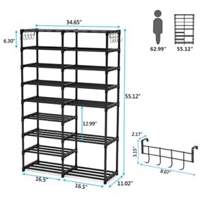 Tribesigns Shoe Rack Organizer, 32-40 Pairs Shoe Storage Shelf, 9 Tiers Shoe Stand, Shoe Rack for Closet, Boot Organizer with 2 Hooks, Stackable Shoe Tower