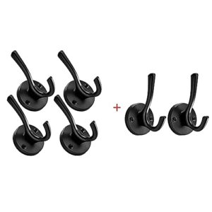 black hooks zuonai 6 pack matte black coat hooks for hanging coats and hat hook heavy duty door towel hooks for bathrooms wall mounted double metal robe hook kitchen hanger sturdy coat locker single