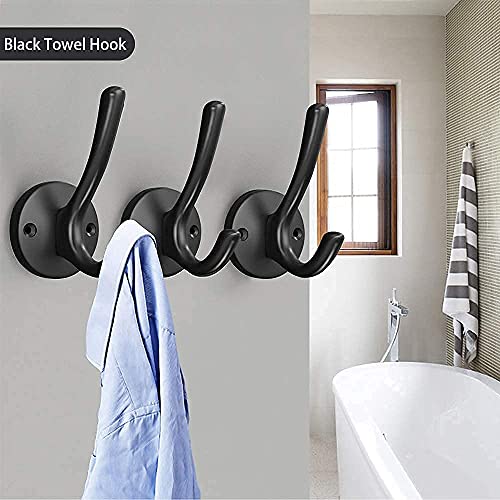 Black Hooks ZUONAI 6 Pack Matte Black Coat Hooks for Hanging Coats and Hat Hook Heavy Duty Door Towel Hooks for Bathrooms Wall Mounted Double Metal Robe Hook Kitchen Hanger Sturdy Coat Locker Single