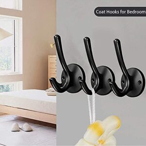 Black Hooks ZUONAI 6 Pack Matte Black Coat Hooks for Hanging Coats and Hat Hook Heavy Duty Door Towel Hooks for Bathrooms Wall Mounted Double Metal Robe Hook Kitchen Hanger Sturdy Coat Locker Single