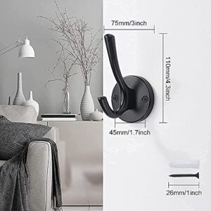 Black Hooks ZUONAI 6 Pack Matte Black Coat Hooks for Hanging Coats and Hat Hook Heavy Duty Door Towel Hooks for Bathrooms Wall Mounted Double Metal Robe Hook Kitchen Hanger Sturdy Coat Locker Single