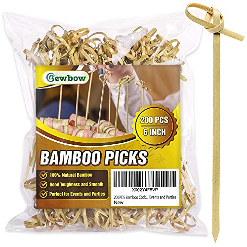 200PCS Bamboo Cocktail Picks 6 Inch, Handmade Sticks Cocktail Skewers, Cocktail Picks Fruit Toothpick for Appetizers, Fancy Toothpicks for Events and Parties