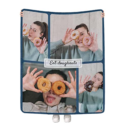 Artsadd Custom Blankets with 4 Photos, Picture Collage Customized Blankets, Personalized Throw Blanket for Dad, Mom, Kids, Friends or Lover, Birthday, Father's Day, Valentines Gifts 60"x80"