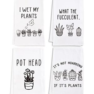 Vastsea Plant Gifts for Plant Lovers-I Wet My Plants Funny Kitchen Dish Towels,Plant Stuff,Unique Gifts for Women,Cactus Succulent Gifts,Housewarming Gifts for Gardeners,Crazy Plant Lady,Set of 4