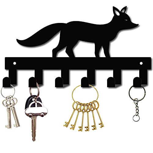 GORGECRAFT Black Key Holder Cast Iron Wall Hanger Coat Rack Wall Mounted Multi-Purpose Fox Shaped Home Decorative with 6 Hooks for Pet Leash Jewelry Keys Hat Backpack Clothes Umbrella Organizer