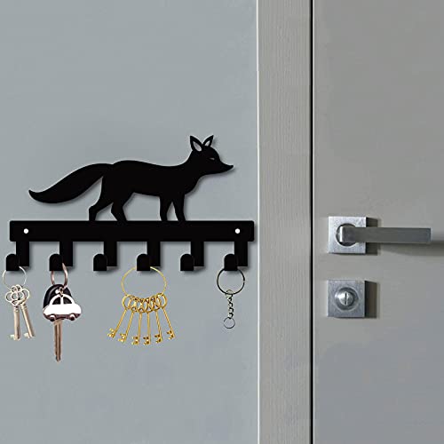 GORGECRAFT Black Key Holder Cast Iron Wall Hanger Coat Rack Wall Mounted Multi-Purpose Fox Shaped Home Decorative with 6 Hooks for Pet Leash Jewelry Keys Hat Backpack Clothes Umbrella Organizer