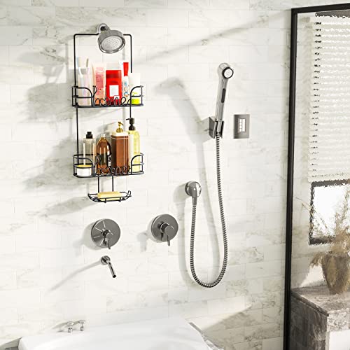 SRIWATANA Shower Caddy Organizer Hanging Over Head, Bathroom Shower Rack Hanger No-Rust with Soap Dish - Black