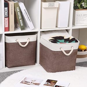 Bidtakay Baskets Set Fabric Storage Bins-White&Earthy Brown Bundled Baskets of 2 Large Baskets 16" X 11.8" X 11.8" + 6 Small Baskets 11.8" X 7.8" X 5"