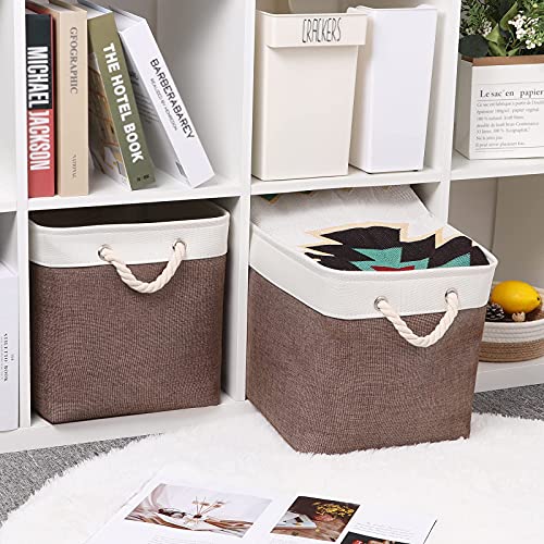 Bidtakay Baskets Set Fabric Storage Bins-White&Earthy Brown Bundled Baskets of 2 Large Baskets 16" X 11.8" X 11.8" + 6 Small Baskets 11.8" X 7.8" X 5"