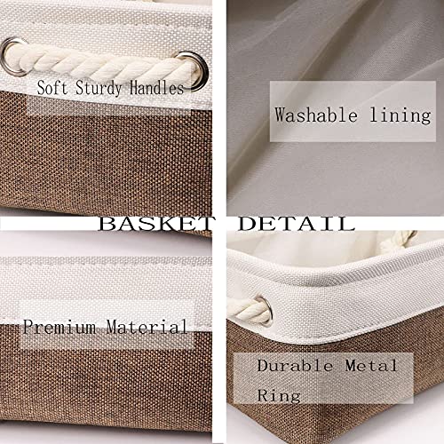 Bidtakay Baskets Set Fabric Storage Bins-White&Earthy Brown Bundled Baskets of 2 Large Baskets 16" X 11.8" X 11.8" + 6 Small Baskets 11.8" X 7.8" X 5"