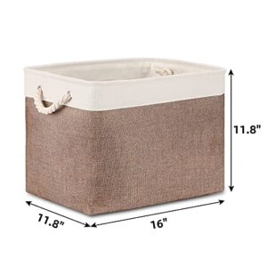 Bidtakay Baskets Set Fabric Storage Bins-White&Earthy Brown Bundled Baskets of 2 Large Baskets 16" X 11.8" X 11.8" + 6 Small Baskets 11.8" X 7.8" X 5"