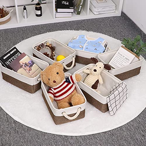 Bidtakay Baskets Set Fabric Storage Bins-White&Earthy Brown Bundled Baskets of 2 Large Baskets 16" X 11.8" X 11.8" + 6 Small Baskets 11.8" X 7.8" X 5"