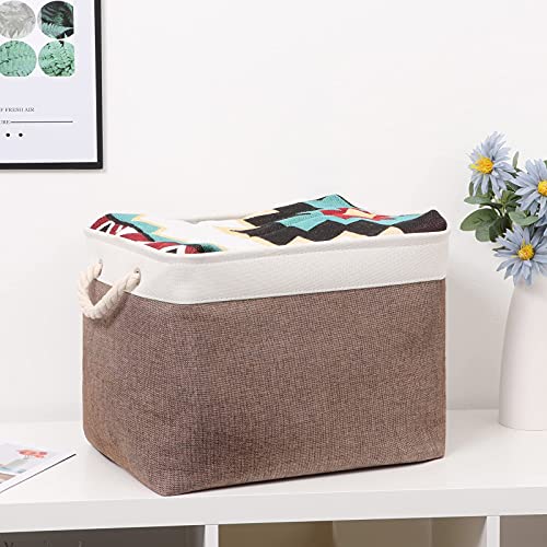 Bidtakay Baskets Set Fabric Storage Bins-White&Earthy Brown Bundled Baskets of 2 Large Baskets 16" X 11.8" X 11.8" + 6 Small Baskets 11.8" X 7.8" X 5"