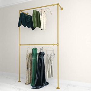 Smlttel Industrial Pipe Clothing Rack Wall Mounted,Metal Commercial Clothes Racks for Hanging Clothes,Vintage Retail Garment Rack Display Rack Cloths Rack,2 Tier Deluxe Design