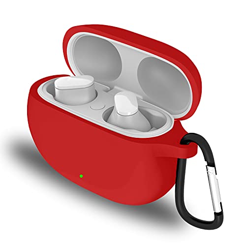 Silicone Case Compatible with Beats Studio Buds Case with Key Ring, Protective Cover for Studio Buds Cover with Keychain Front LED Visible Shockproof - Not Include Earbuds (Red)