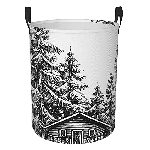 Laundry Basket,A Wooden Cabin In Pine Forest Idyllic Winter,Collapsible Laundry Baskets,Clothes Hampers For Laundry,Laundry Bin Waterproof Lining-Medium