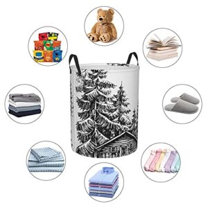 Laundry Basket,A Wooden Cabin In Pine Forest Idyllic Winter,Collapsible Laundry Baskets,Clothes Hampers For Laundry,Laundry Bin Waterproof Lining-Medium