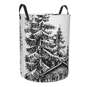 Laundry Basket,A Wooden Cabin In Pine Forest Idyllic Winter,Collapsible Laundry Baskets,Clothes Hampers For Laundry,Laundry Bin Waterproof Lining-Medium