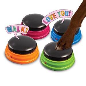 Hunger for Words Talking Pet Starter Set - 4 Piece Set Recordable Buttons for Dogs, Talking Dog Buttons, Teach Your Dog to Talk, Talking Pet, Dog Training Games, Dog Buttons for Communication