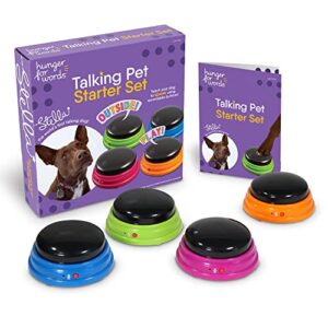 hunger for words talking pet starter set - 4 piece set recordable buttons for dogs, talking dog buttons, teach your dog to talk, talking pet, dog training games, dog buttons for communication