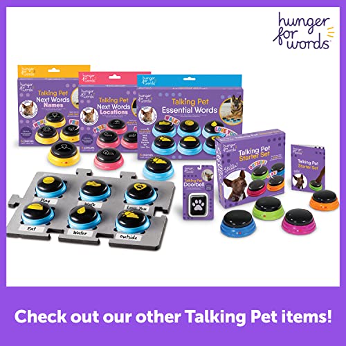 Hunger for Words Talking Pet Starter Set - 4 Piece Set Recordable Buttons for Dogs, Talking Dog Buttons, Teach Your Dog to Talk, Talking Pet, Dog Training Games, Dog Buttons for Communication