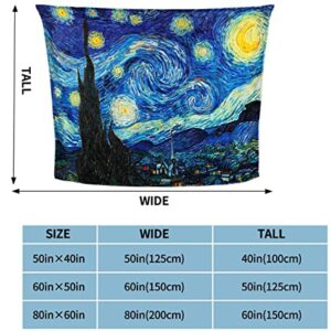 Van Gogh Fleece Blanket Art Throw Blanket for Kids Girls Boys Teens Adults, Super Soft Warm Lightweight Plush Flannel Blanket for Gifts Bedding,Sofa,Travel,Camping,Office (Starry Night, 80"L x 60"W)